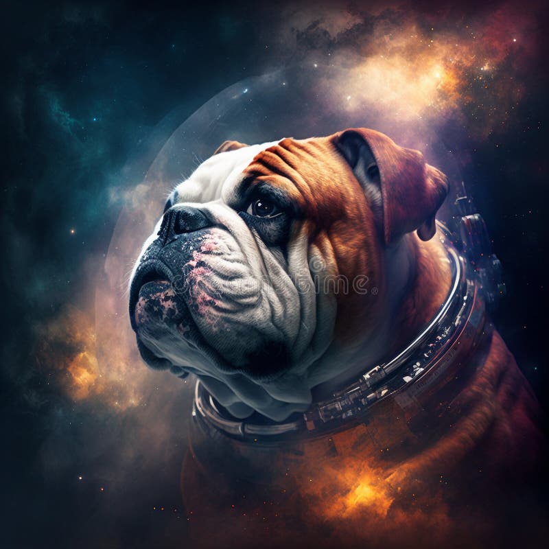 Bulldog in Space, Close Up Dog Portrait Stock Illustration ...