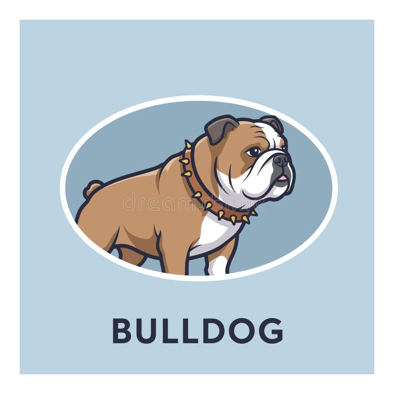 Bulldog Standing in Oval Frame Vector Illustration with Light Blue ...