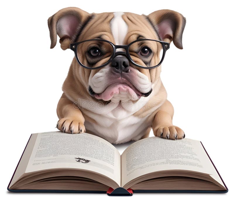 Bulldog is Wearing a Pair of Glasses and Reading a Book. the Bulldog is ...