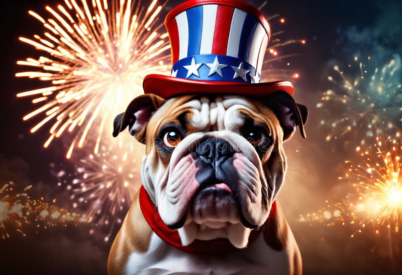 Bulldog Wearing a Top Uncle Sam Hat. Generative AI Stock Illustration ...