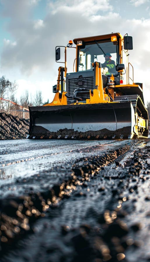 Bulldozer in Action on Asphalt Showcasing Powerful Machinery and ...