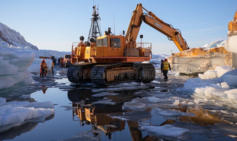 Bulldozer Breaking Ice on Water Stock Photo - Image of development ...