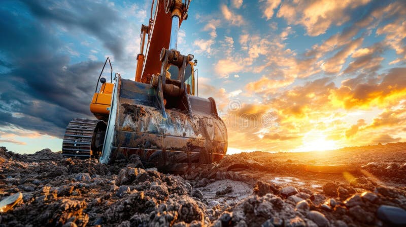 Bulldozer Clearing Field at Sunset Stock Image - Image of industrial ...