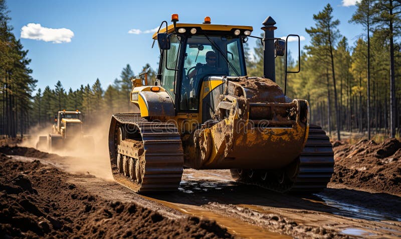 Bulldozer Clearing Muddy Field Stock Image - Image of work, challenging ...