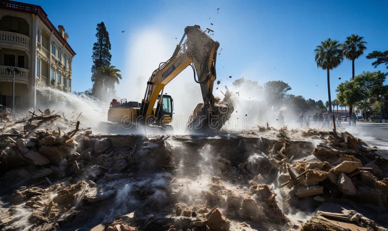 Bulldozer Clearing Rubble stock image. Image of machinery - 310237559