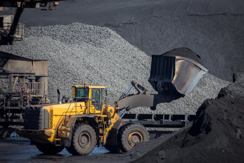 Bulldozer at a coal mine. stock image. Image of coal - 12722349