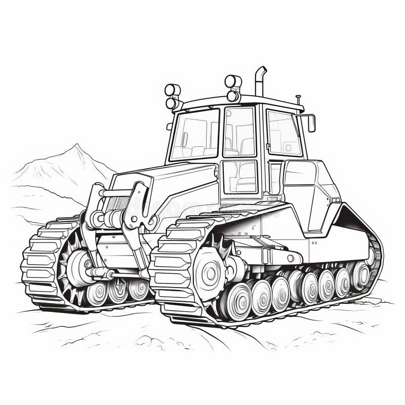 Minimalist Tractor and Bulldozer Coloring Pages for Kids Stock ...
