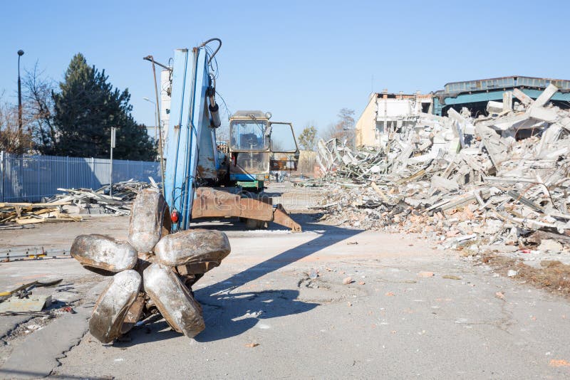 Heavy Equipment Tearing Down Building Construction Stock Image - Image ...