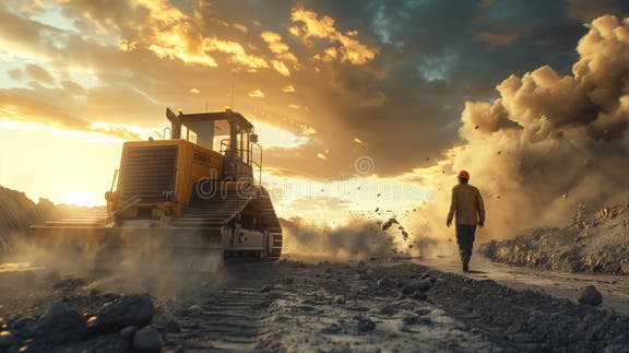 Bulldozer Digging through Large Pile of Rubble Stock Photo - Image of ...