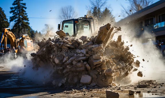 Bulldozer Digging through Rubble Stock Image - Image of machine ...