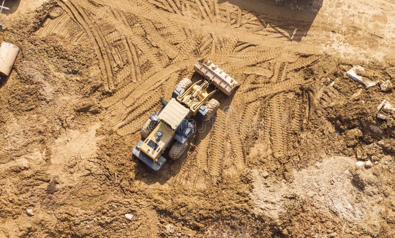 Bulldozer on Earthmoving at Construction Site, Aerial View Stock Image ...