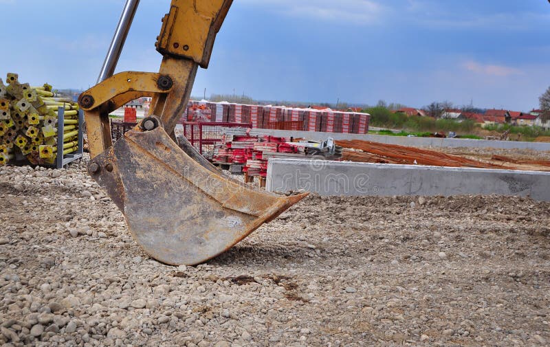 Bulldozer Excavator on a Construction Site, Bucket Stock Image - Image ...