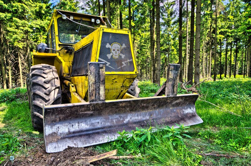 Bulldozer in the forest stock photo. Image of green, large - 25579598