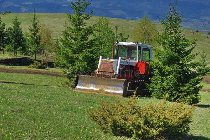 Bulldozer in the forest stock image. Image of equipment - 69975791