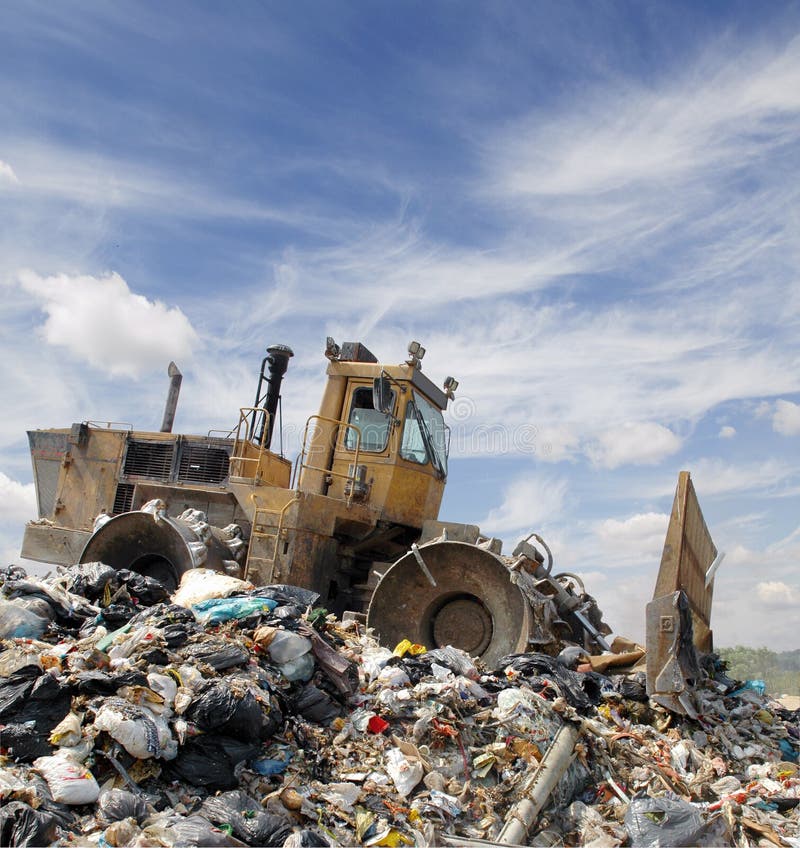 The Bulldozer on a Garbage Dump Stock Image - Image of hydraulic, dump ...