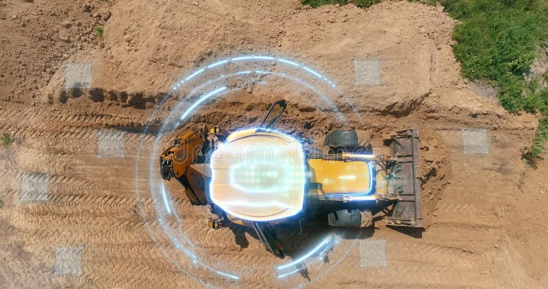 Bulldozer with HUD Elements at a Construction Site. Modern Bulldozer ...