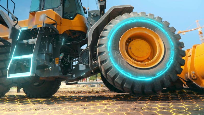 Bulldozer with HUD Elements at a Construction Site. Modern Bulldozer ...