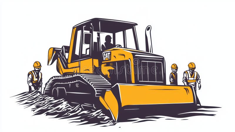 Bulldozer Illustration Workers Construction Vehicle Engineering Heavy ...