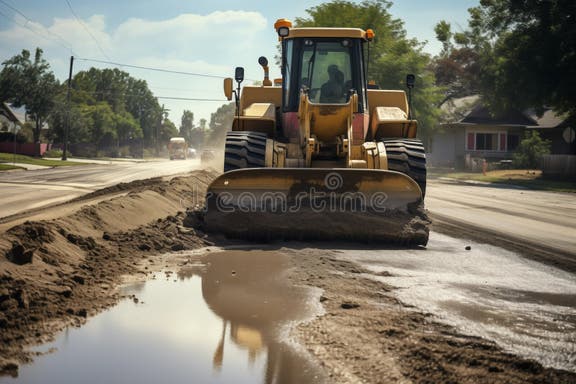 Bulldozer Leveling a Rough Patch of Ground for a Road Construction Project, Smoothing Out the ...