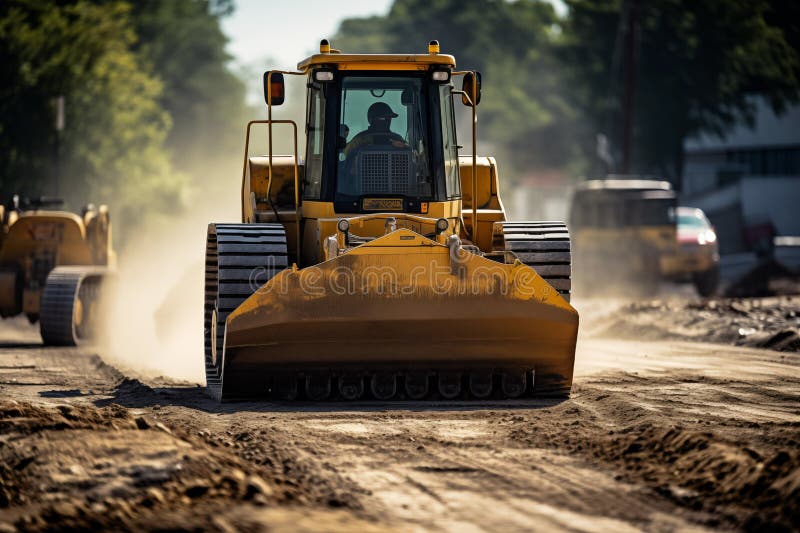 Bulldozer Leveling a Rough Patch of Ground for a Road Construction ...