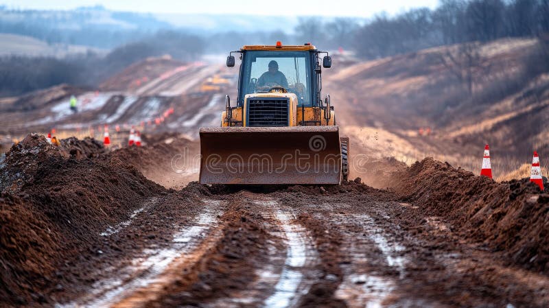 Bulldozer Muddy Road Construction Work Rural Area Stock Photos - Free ...
