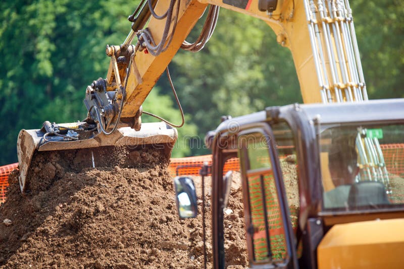Backhoe - Bulldozer in Open Field Operation Stock Image - Image of ...