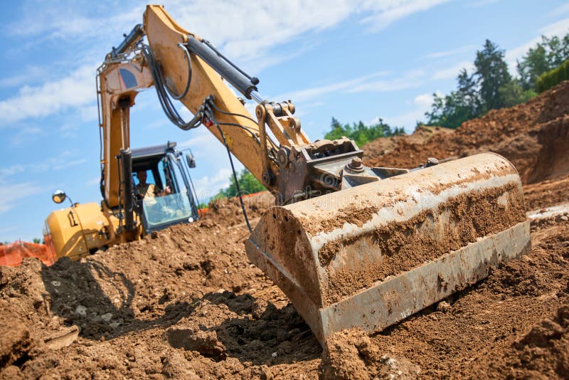 Backhoe - Bulldozer in Open Field Operation Stock Image - Image of ...