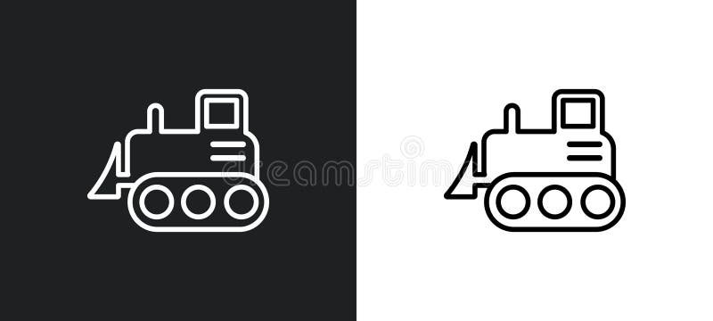 Bulldozer Outline Icon in White and Black Colors. Bulldozer Flat Vector Icon from Construction ...