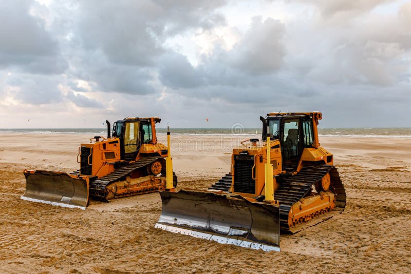 Bulldozer Prepares the Sea Beach for the Season. Stock Photo - Image of ...
