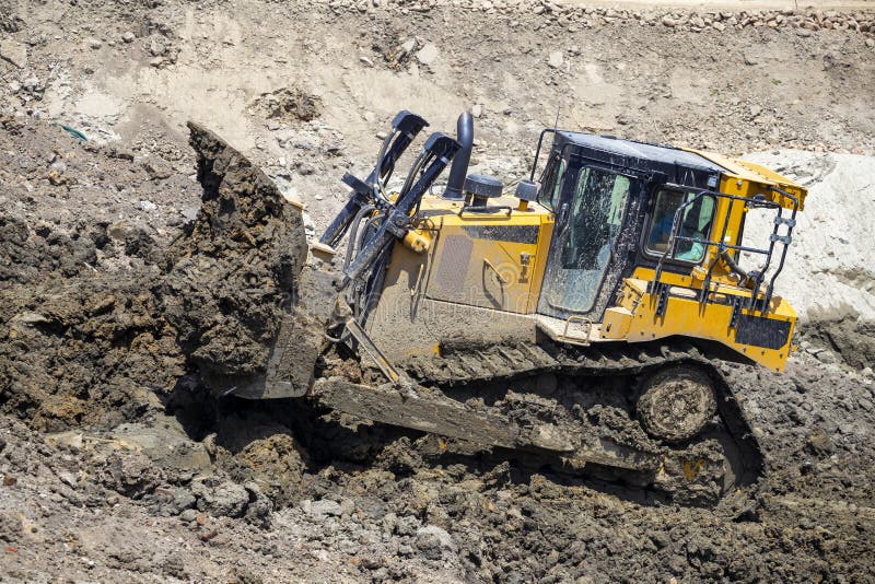 Bulldozer Push Large Quantities of Soil Stock Photo - Image of mover ...
