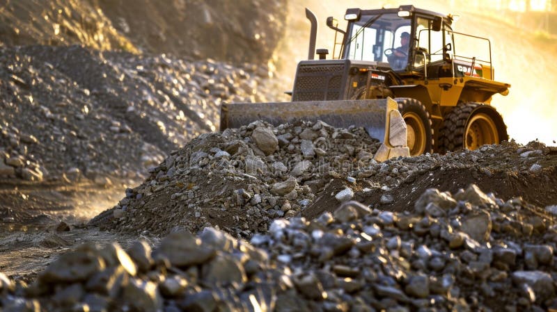 A Bulldozer Pushes a Large Pile of Rocks and Dirt Creating a Path for ...