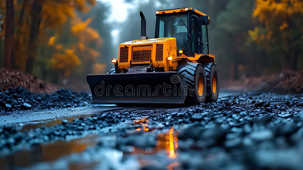 Bulldozer Road Construction Autumn Forest Stock Illustration ...