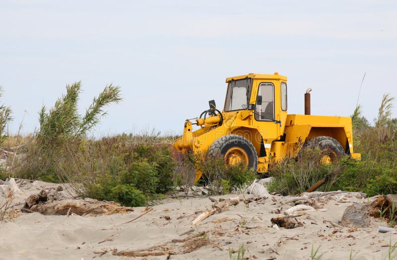 Bulldozer on the Sand during Earthmoving Activities on a Constru Stock ...