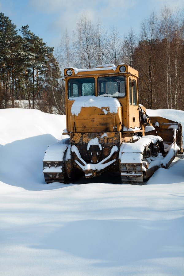 Bulldozer on the Snow in Winter Stock Image - Image of continuous ...