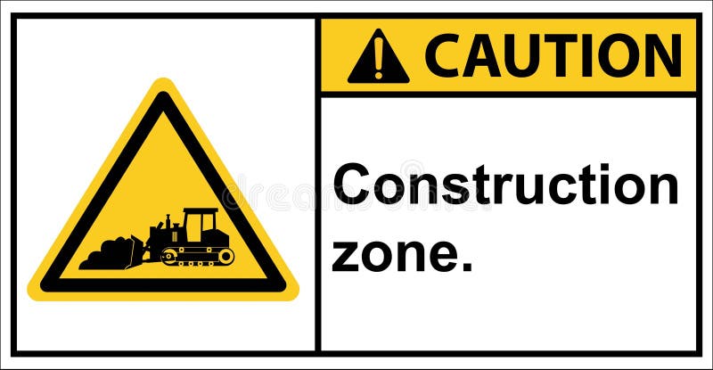 Bulldozer, Tractor,construction Zone,sign Caution. Stock Vector ...