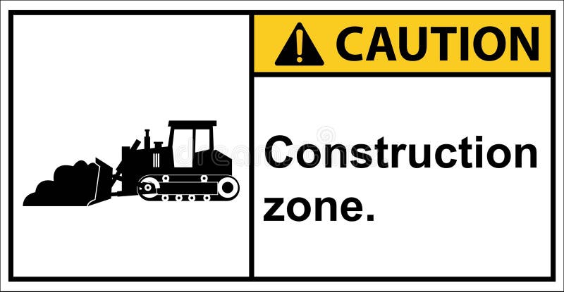 Bulldozer, Tractor,construction Zone,sign Caution. Stock Vector ...