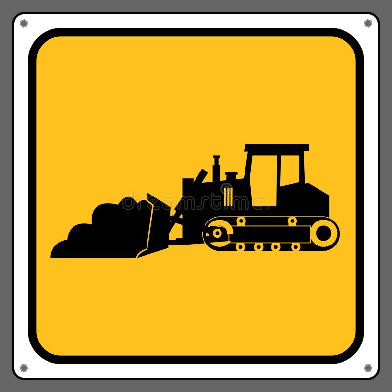 Bulldozer, Tractor,construction Zone,sign Caution. Stock Vector ...