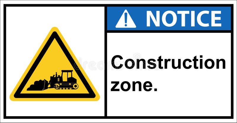 Bulldozer, Tractor,construction Zone,sign Notice. Stock Vector ...