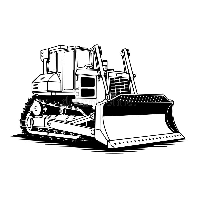 Bulldozer Vector Illustration Crawler Loader Outline Heavy Construction Equipment Stock Vector ...