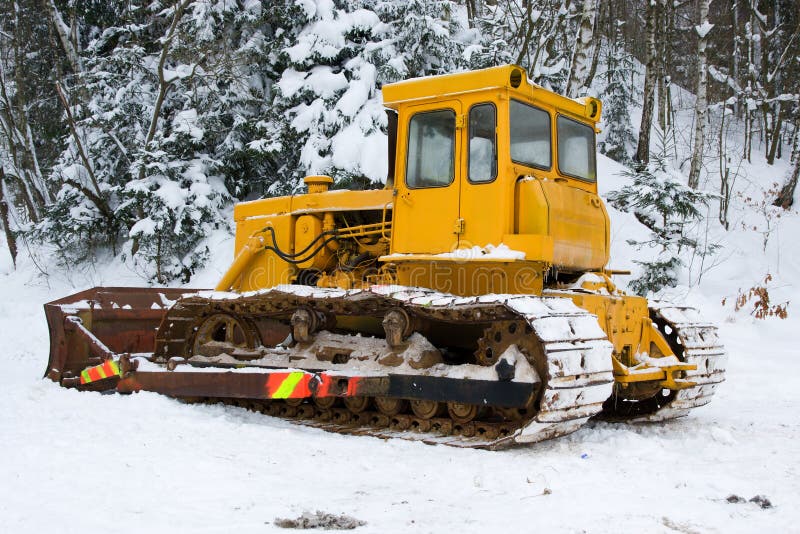 Bulldozer in the winter stock image. Image of shovel - 17684229