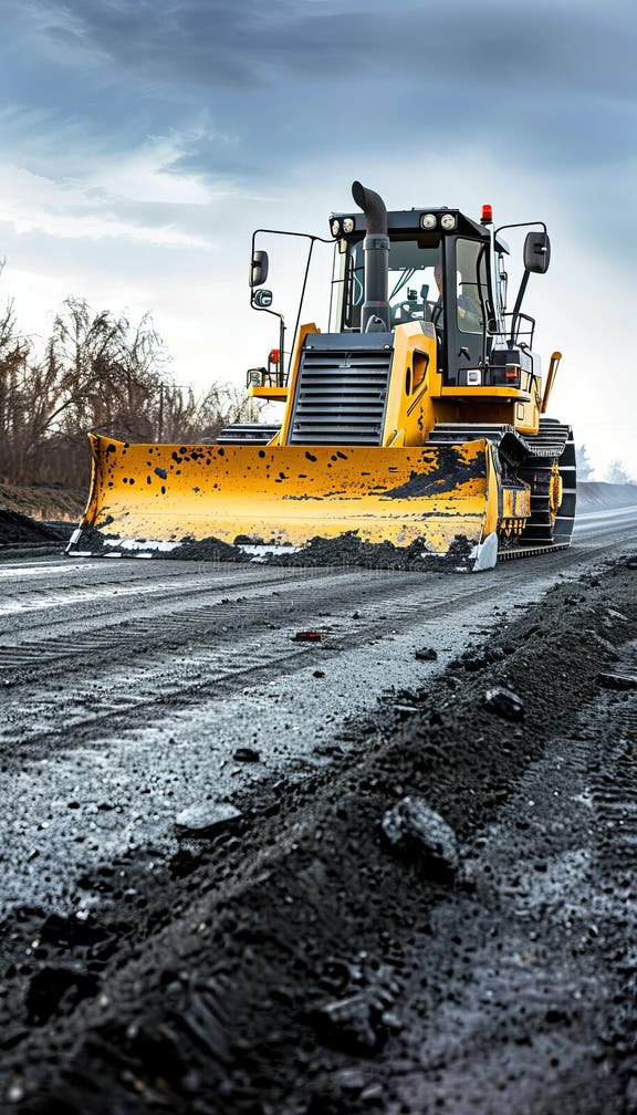 Bulldozer at Work on Asphalt Road Showcasing Powerful Construction ...