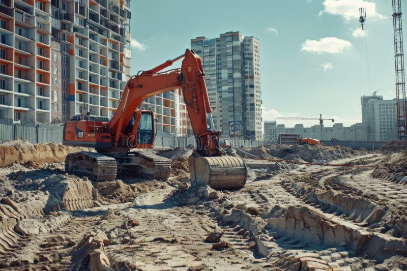 A Bulldozer Working at a Busy Construction Site. Ideal for Construction ...