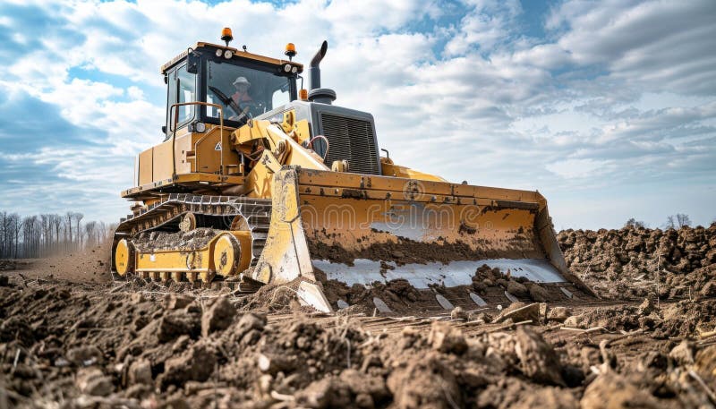 A Bulldozer is Working in the Field, Efficiently Moving Soil As Part of ...