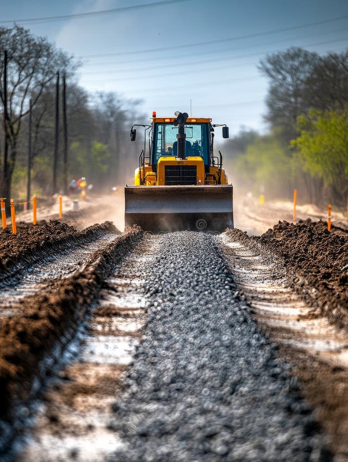 Bulldozer Working on a Gravel Road Construction Site. Stock Photo ...