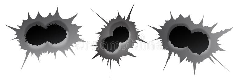 Bullet Double Hole on White Background. Set of Double Realisic Metal ...