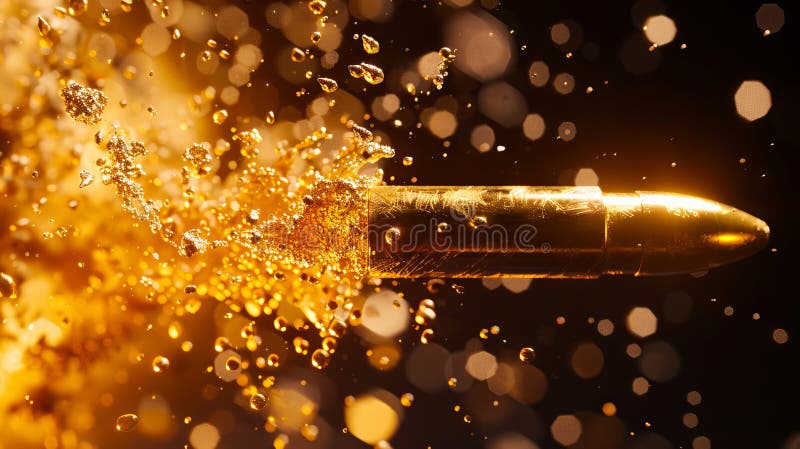 A Bullet Exploding Out of a Bullet Casing on a Black Background Stock ...