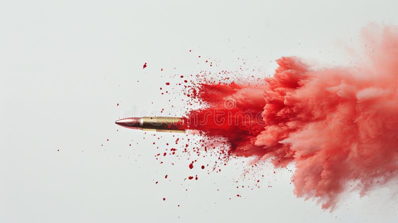 Bullet Exploding into Red Powder on White Background. Conceptual Image ...