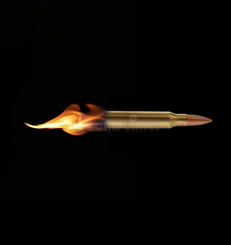 Bullet with Flames Flying on Black Background Stock Photo - Image of ...
