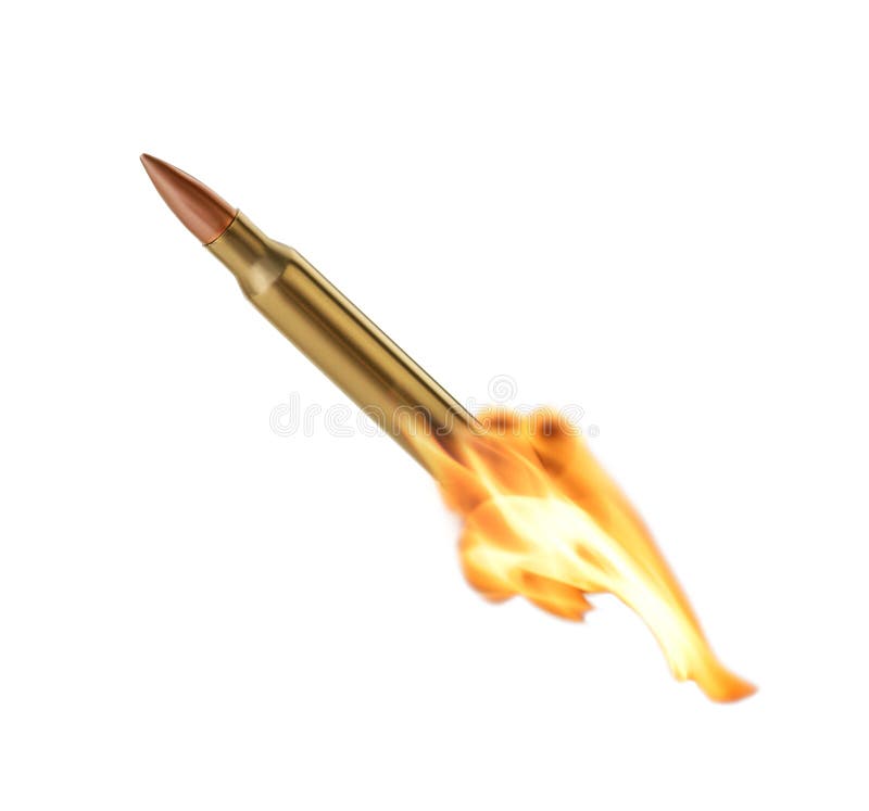 Bullet with Flames Flying on White Background Stock Image - Image of ...