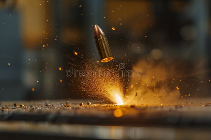 A Bullet Hitting the Ground with Force, Causing an Explosion of Debris ...